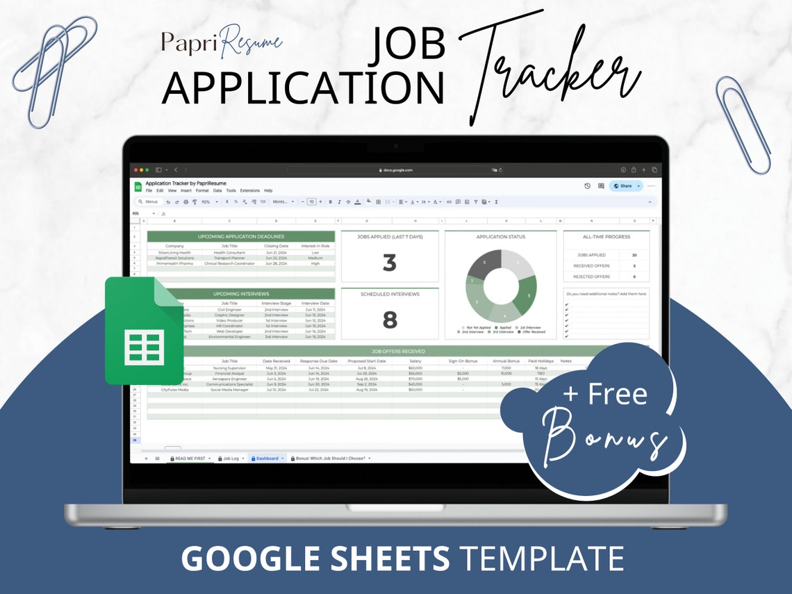 Job Application Spreadsheet Tracker, Job Offers Google Sheets Template ...