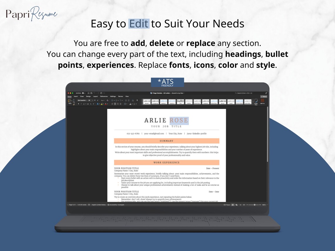 Simple ATS Friendly Resume Template for Word, Google Docs, Pages, Basic ...