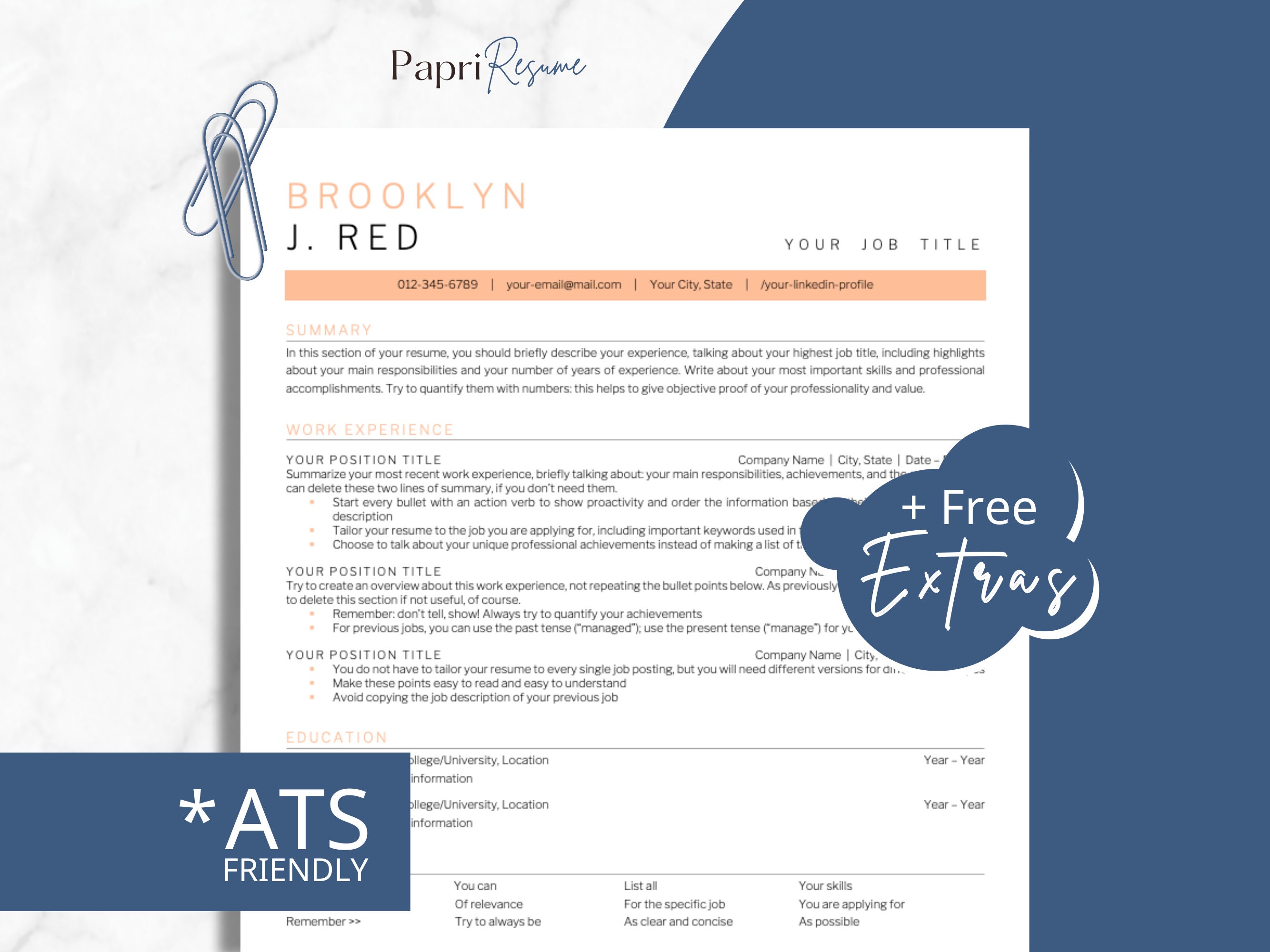 ATS Resume Template for Word, Google Docs and Apple Pages, Modern ATS ...