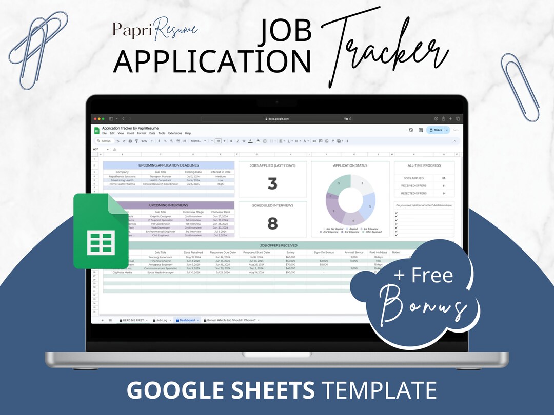 Job Tracker Spreadsheet - Job Search Application Tracker - Job Offers ...