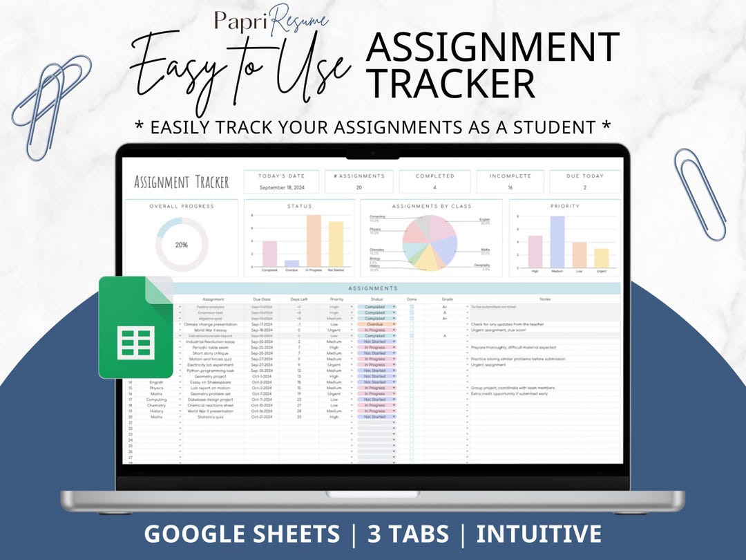Assignment Tracker Spreadsheet: Academic Planner College & University ...