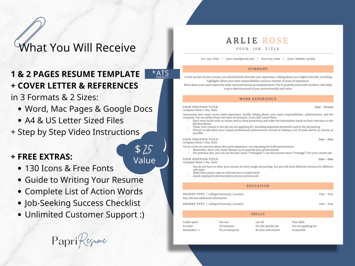 Simple ATS Friendly Resume Template for Word, Google Docs, Pages, Basic ...
