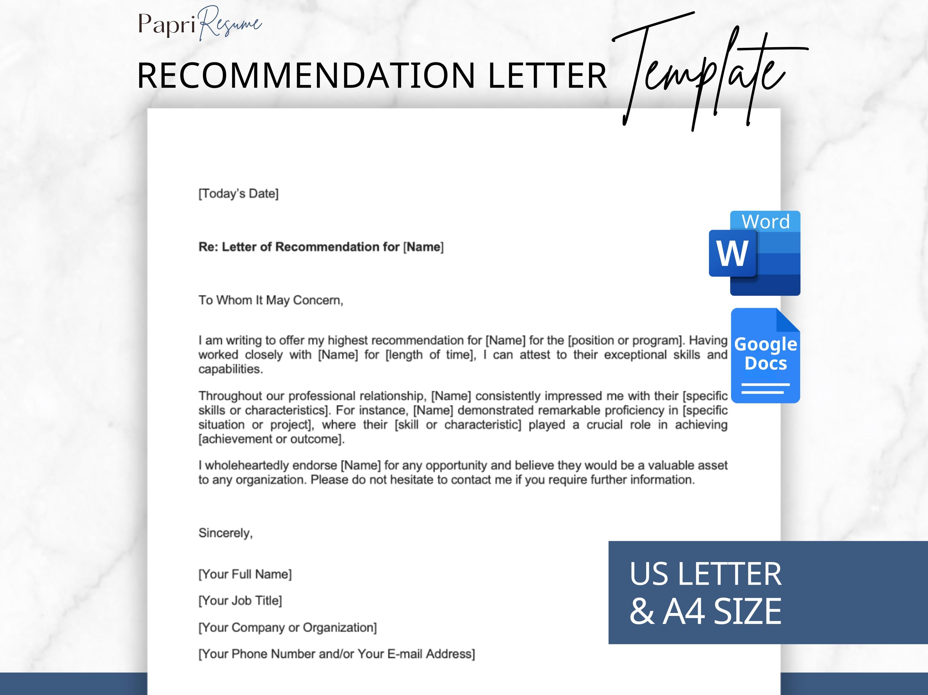Professional Recommendation Letter, Recommendation Letter Template ...