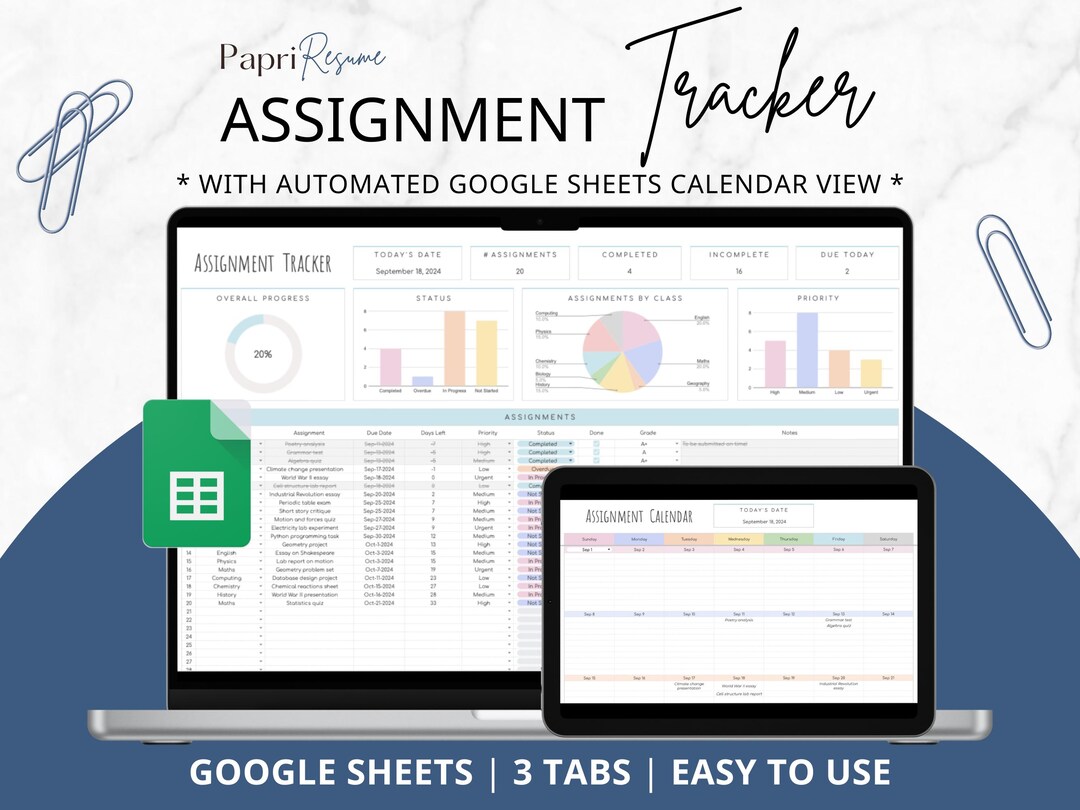 Google Sheets Assignment Tracker: Student Planner, Academic Planner ...
