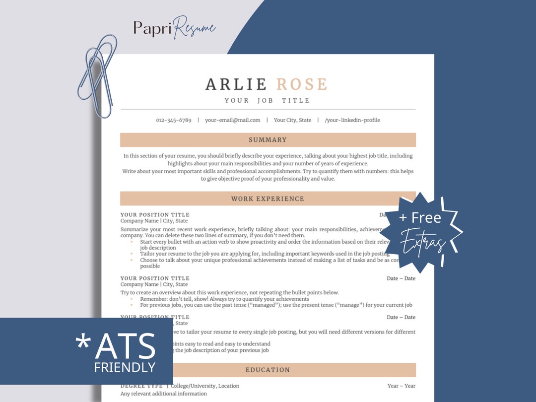 ATS CV Template for Word, Pages, Google Docs Ats CV Resume Template ...