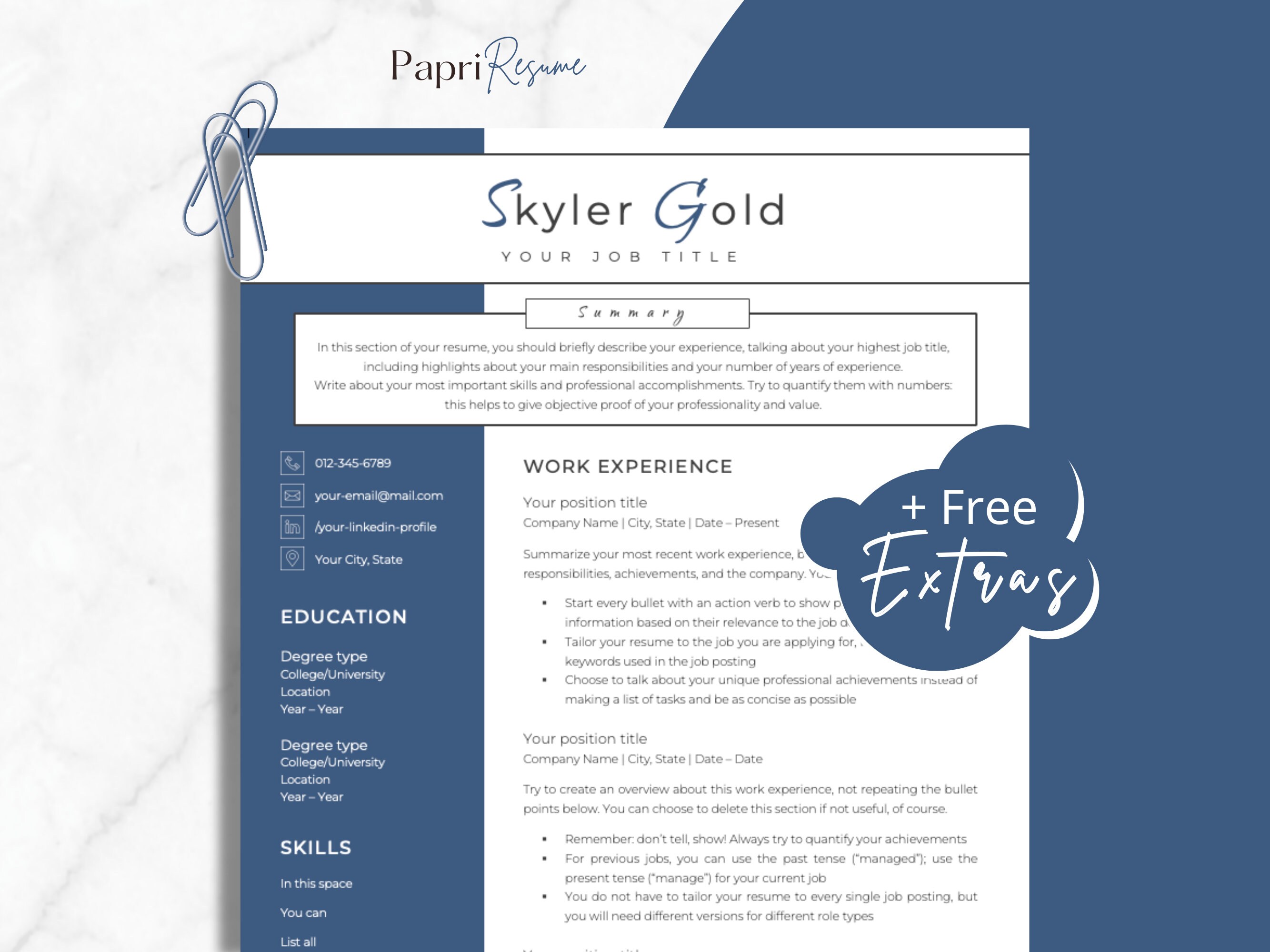 Creative Resume Template for Word, Pages, Google Docs, Creative CV Free ...