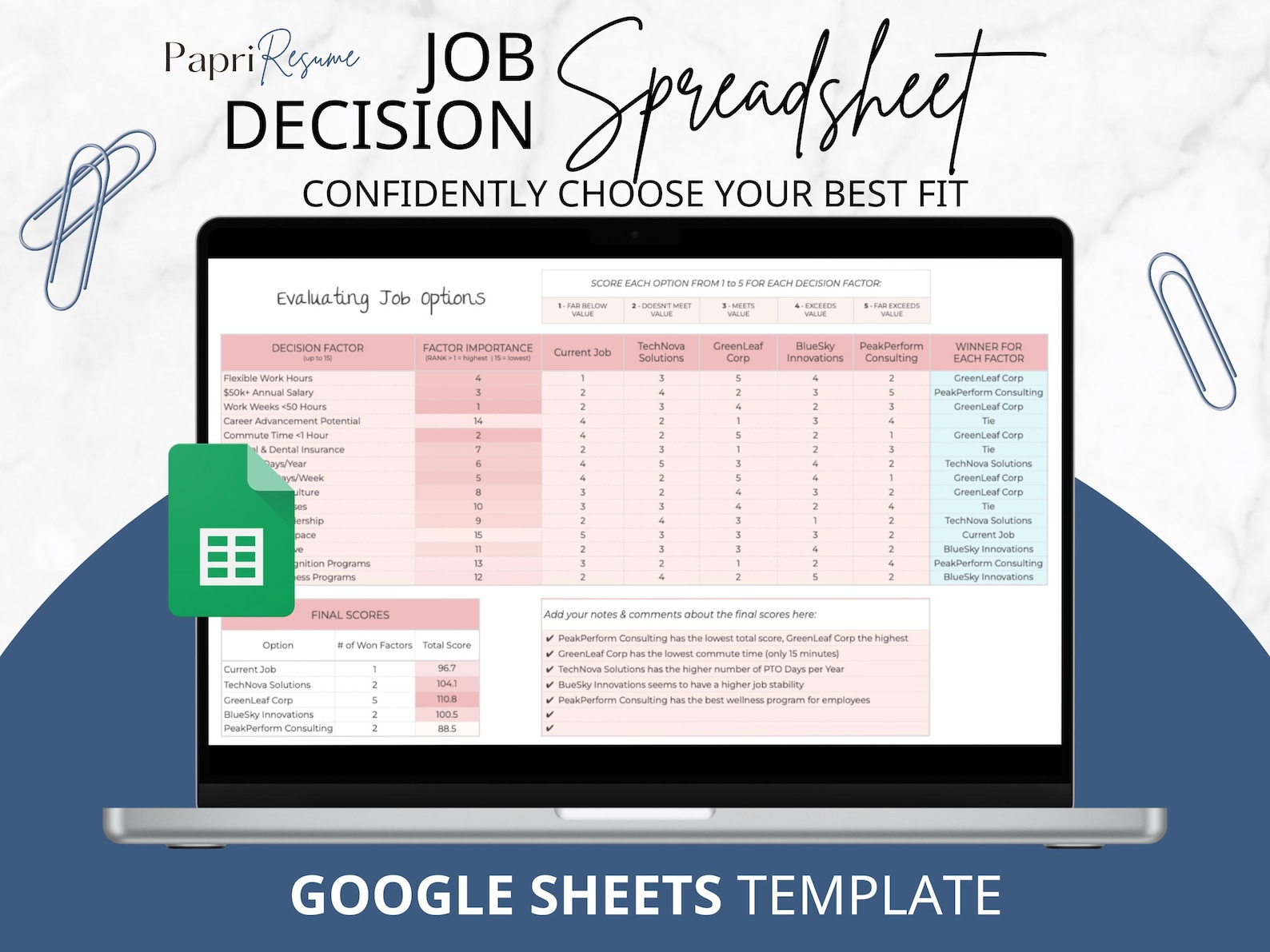 Job Decision Matrix Spreadsheet, Decision Maker Template, Decision Tool ...
