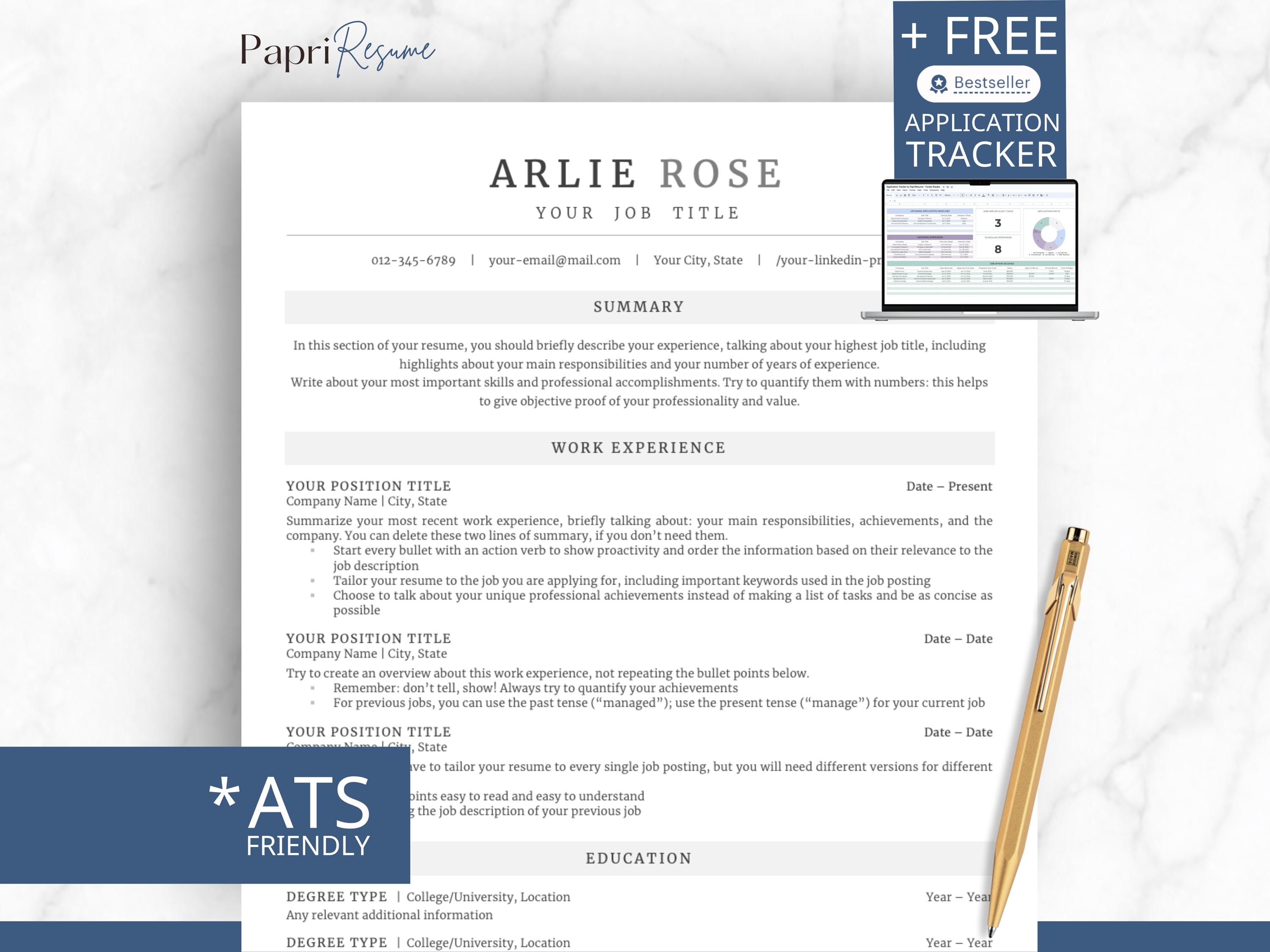 ATS Friendly Resume Template for Google Docs, Word & Pages Resume: ATS ...