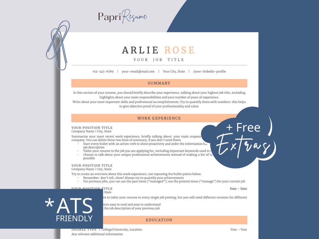Simple ATS Friendly Resume Template for Word, Google Docs, Pages Basic ...
