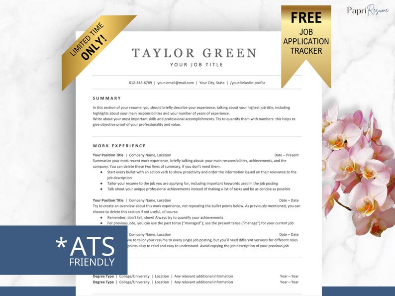 ATS Friendly Resume Template Word, Pages, Google Docs, ATS Resume, ATS ...