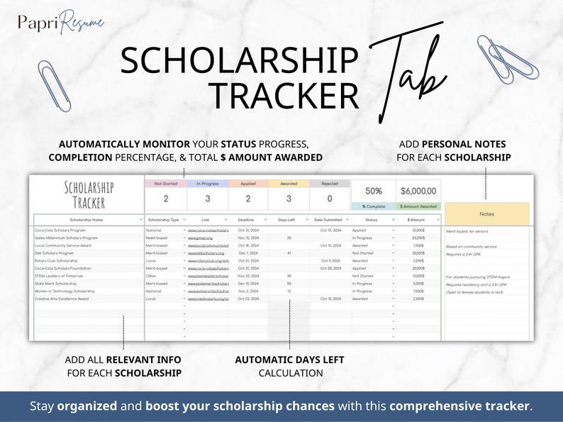 College Application Tracker Google Sheets College Scholarship Tracker ...
