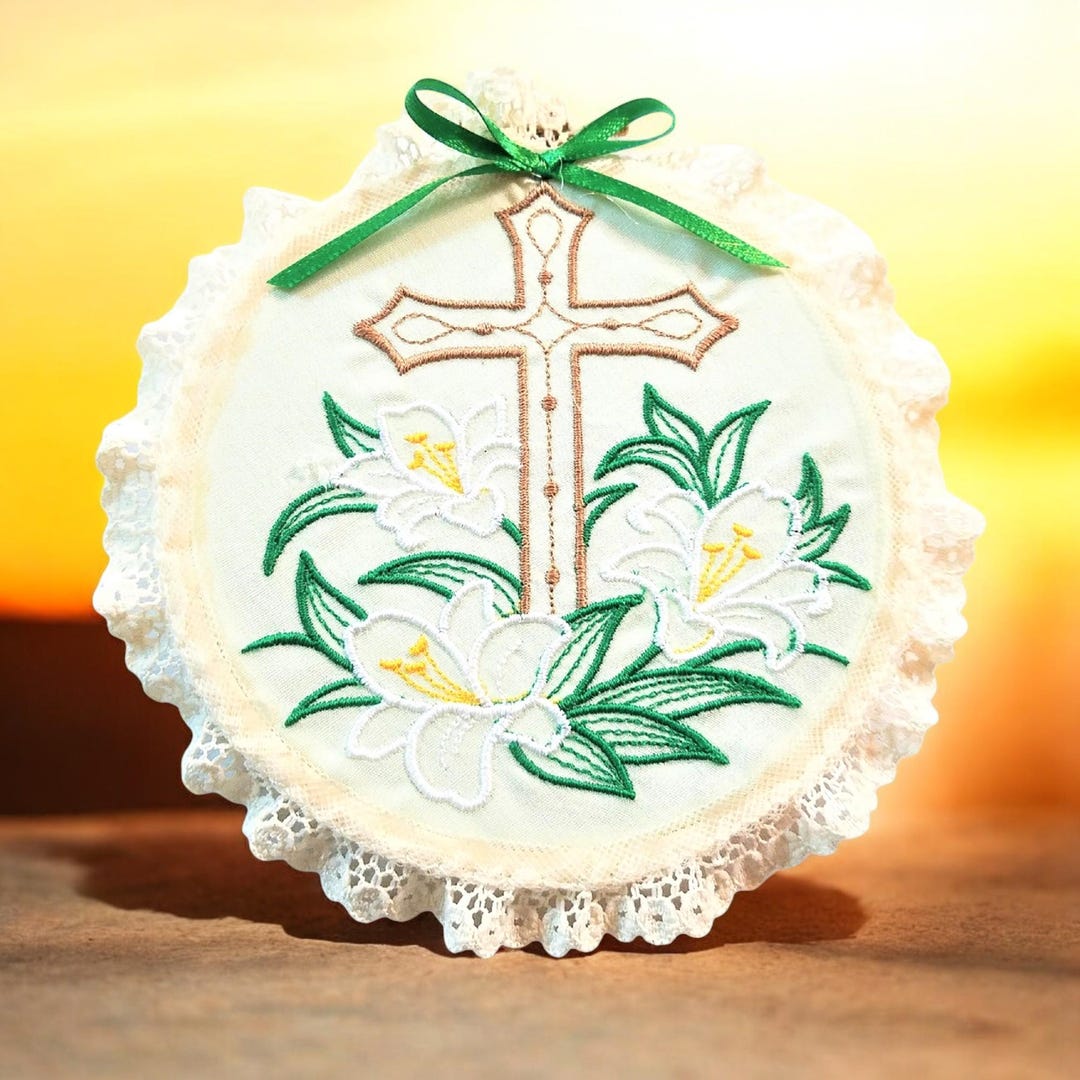 Easter Lily With Cross Embroidered in a Hoop - Etsy