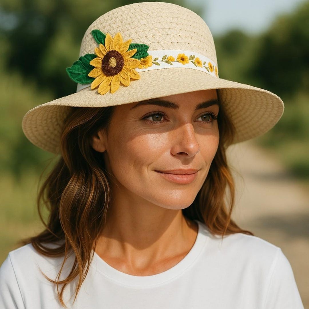 Embroidered Sunflower Straw Hat - Etsy