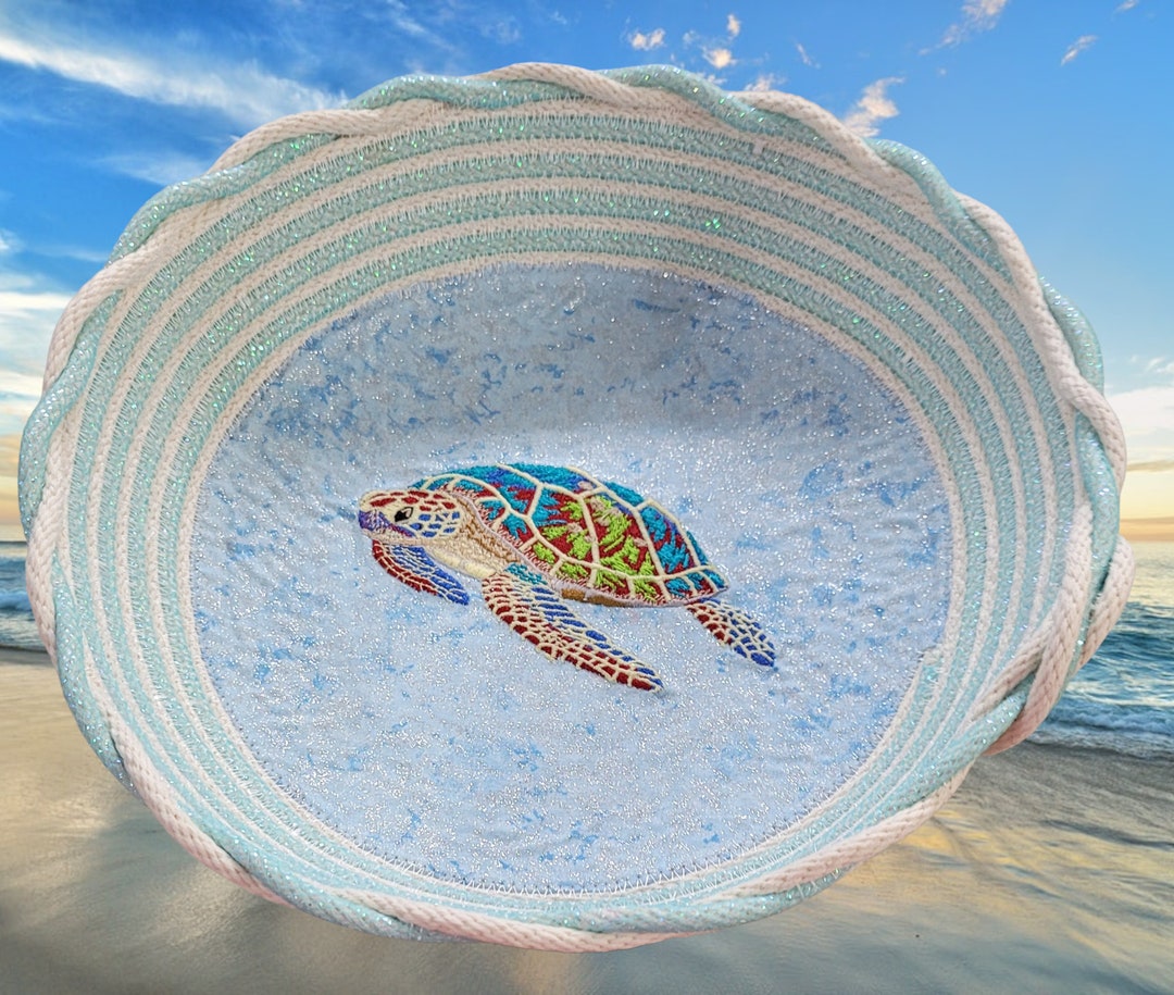Embroidered Turtle Rope Bowl - Etsy