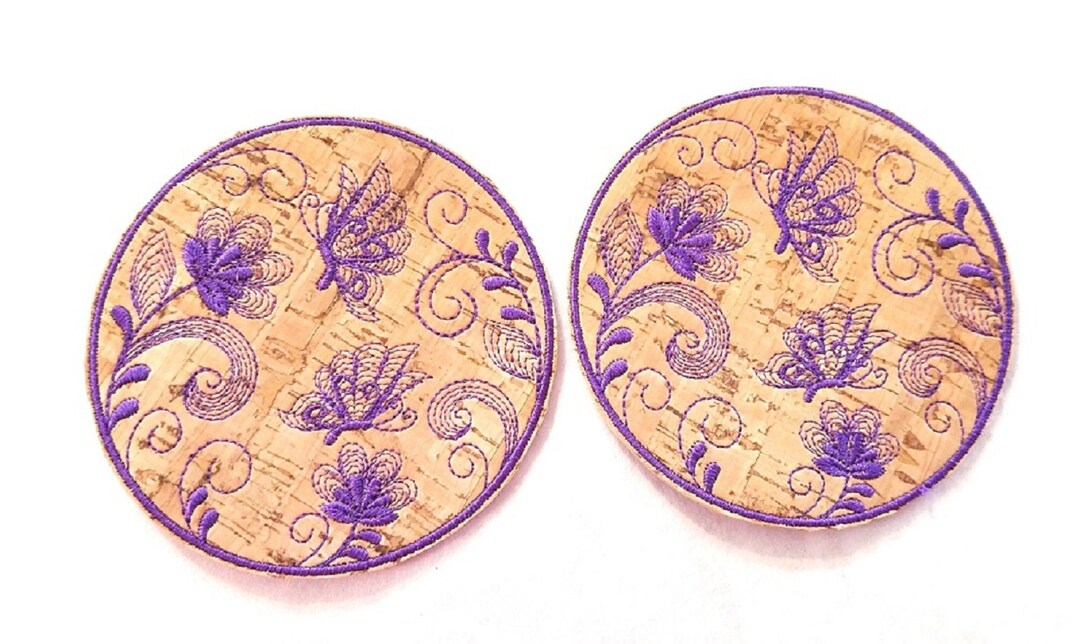 Butterfly Embroidered Cork Coasters Set of 2 - Etsy