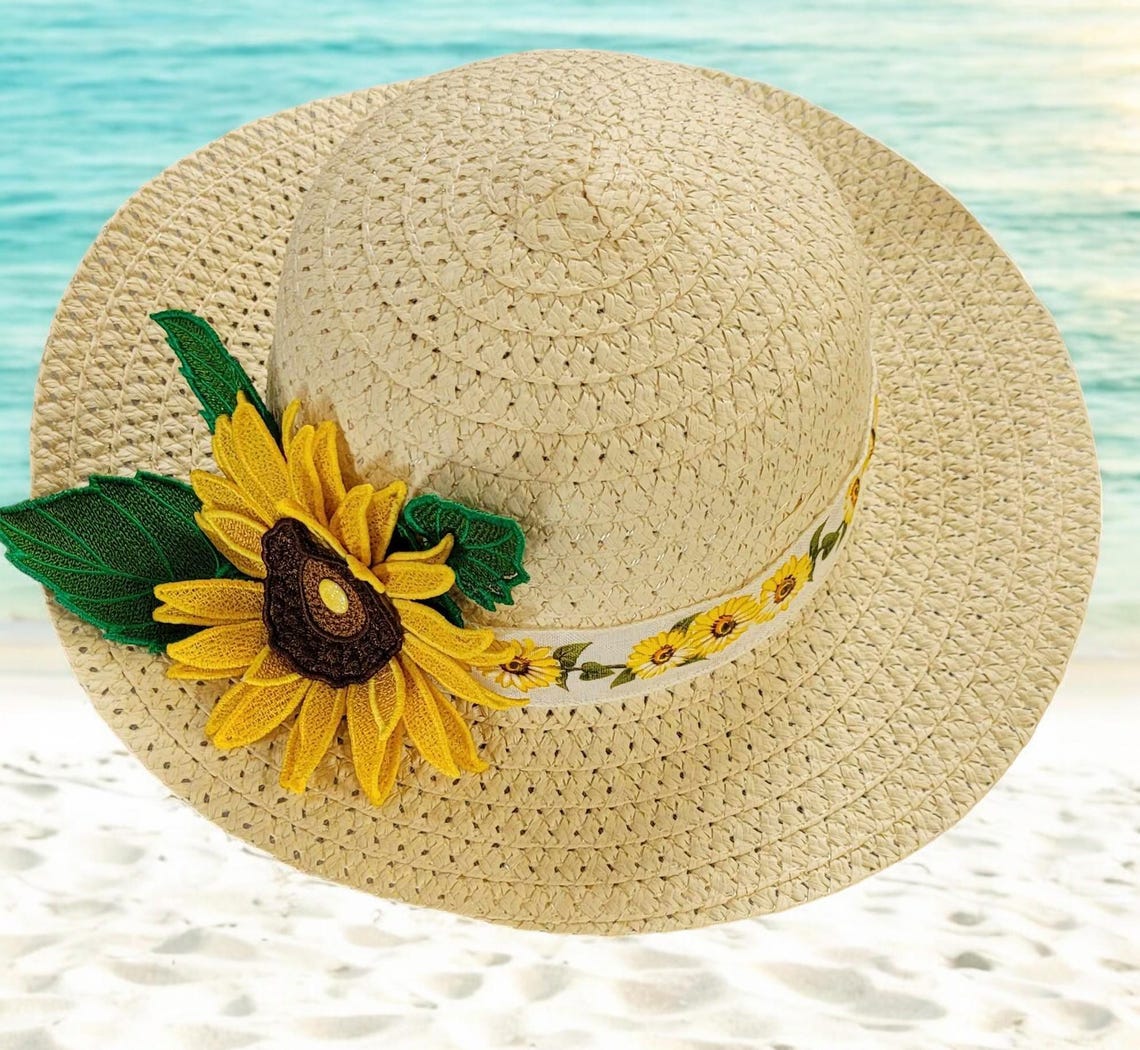Embroidered Sunflower Straw Hat - Etsy