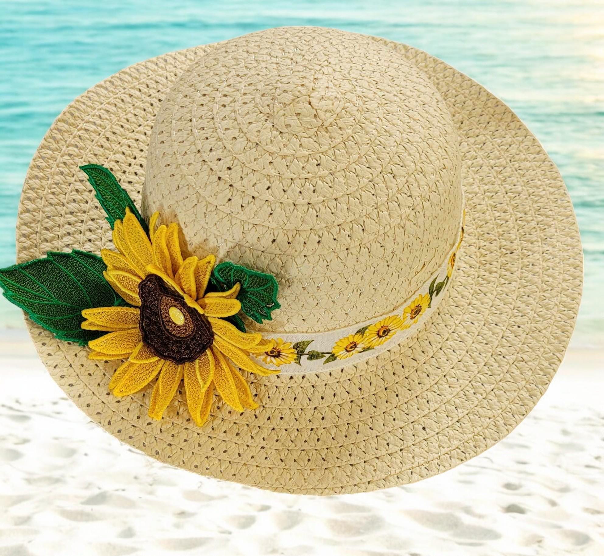 Embroidered Sunflower Straw Hat - Etsy