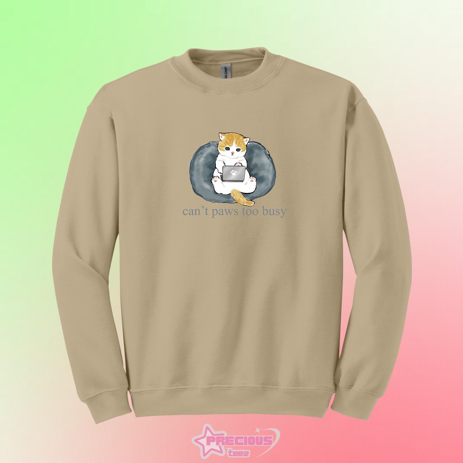 Mofusand Computer Sweatshirt, Cant Paws Too Busy Sweatshirt, Mofusand ...