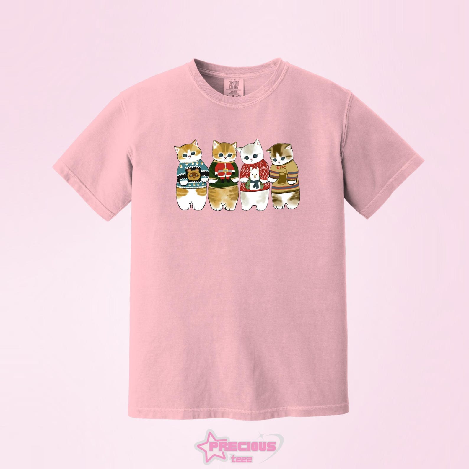 Comfort Colors Mofusand Christmas Tee, Cat Holiday Shirt Mofusand T-shirt, Cute Holiday Cat Top ...