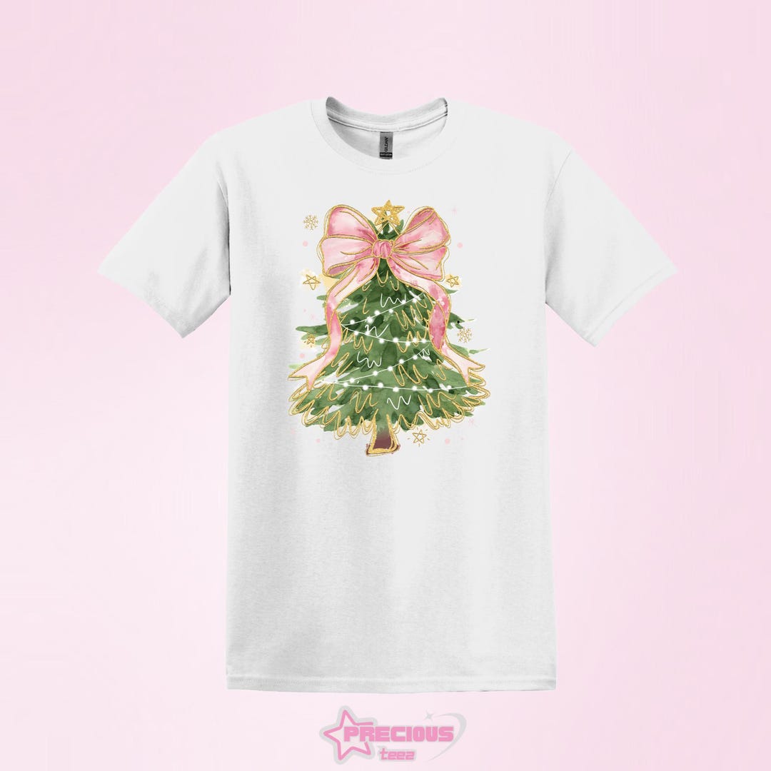 Pink Bow Christmas Tree Christmas Tree Bow T-shirt Christmas T-shirt ...