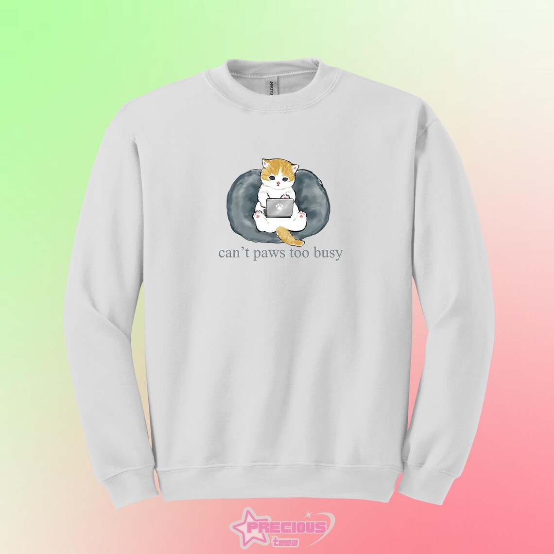Mofusand Computer Sweatshirt, Cant Paws Too Busy Sweatshirt, Mofusand ...