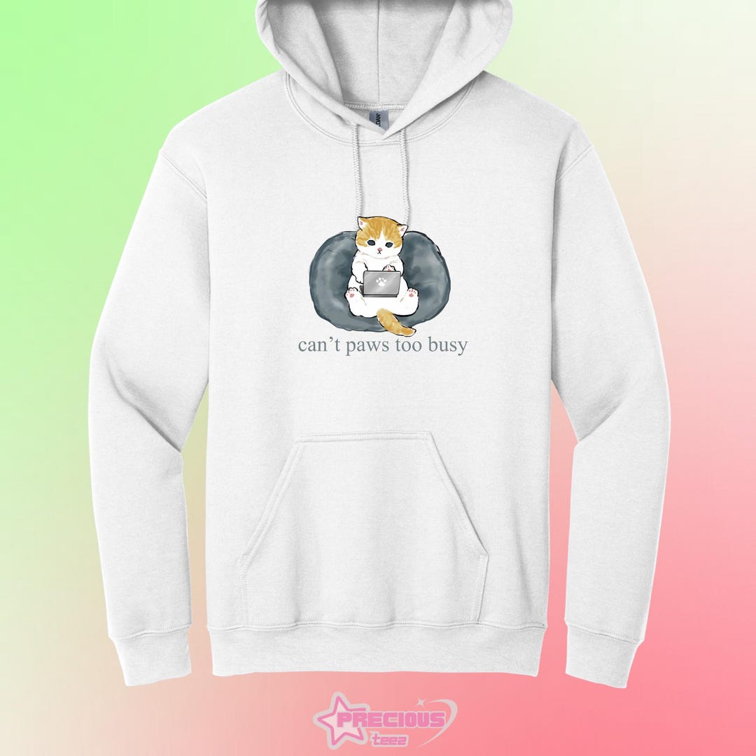 Mofusand Computer Hoodie, Cant Paws Too Busy Hoodie, Mofusand Hoodie ...