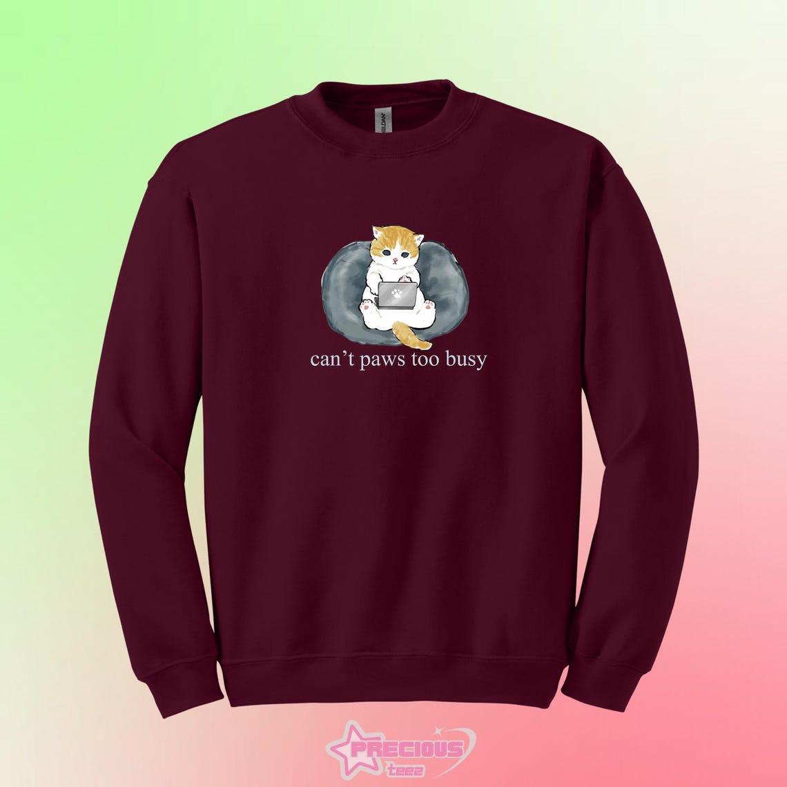 Mofusand Computer Sweatshirt, Cant Paws Too Busy Sweatshirt, Mofusand ...