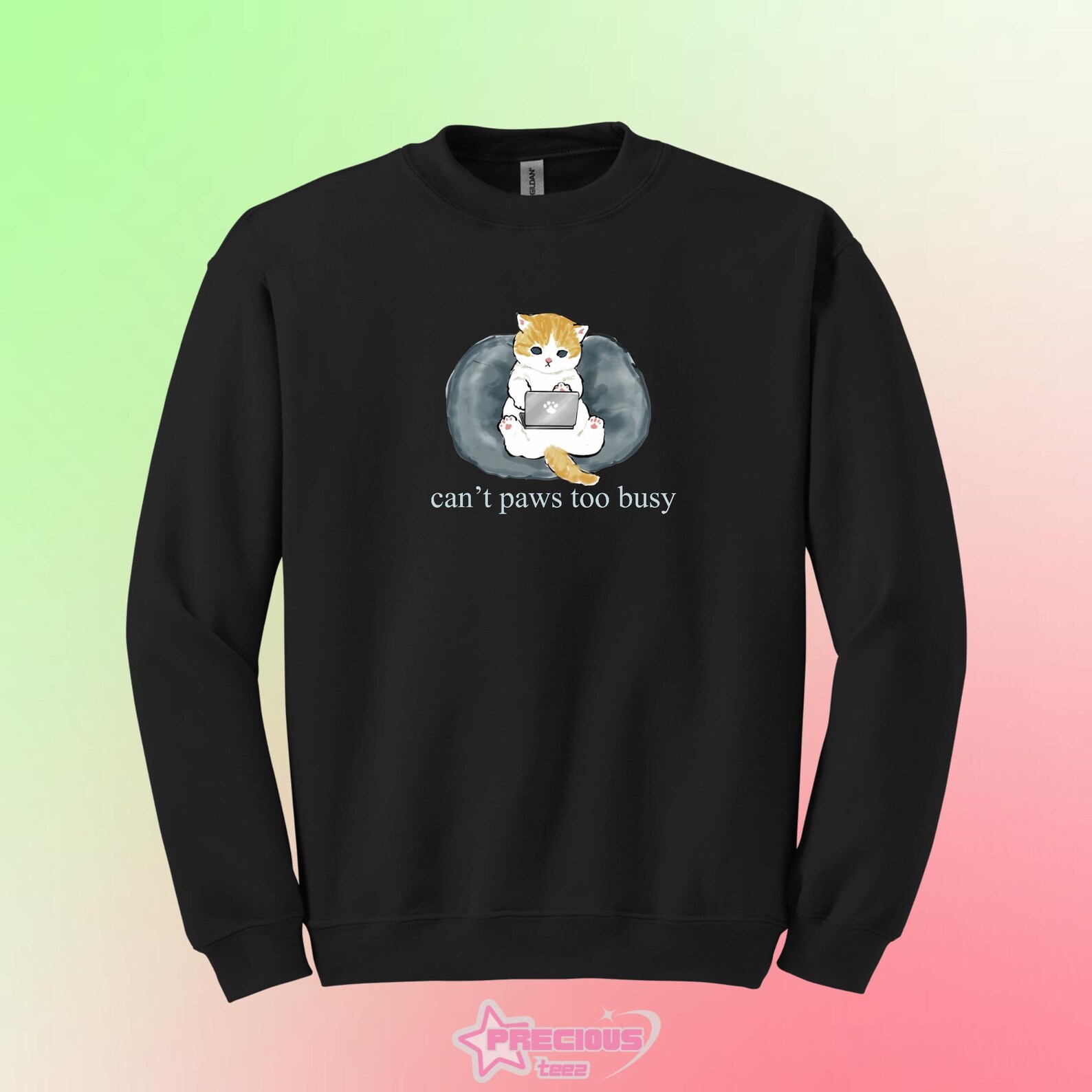 Mofusand Computer Sweatshirt, Cant Paws Too Busy Sweatshirt, Mofusand ...