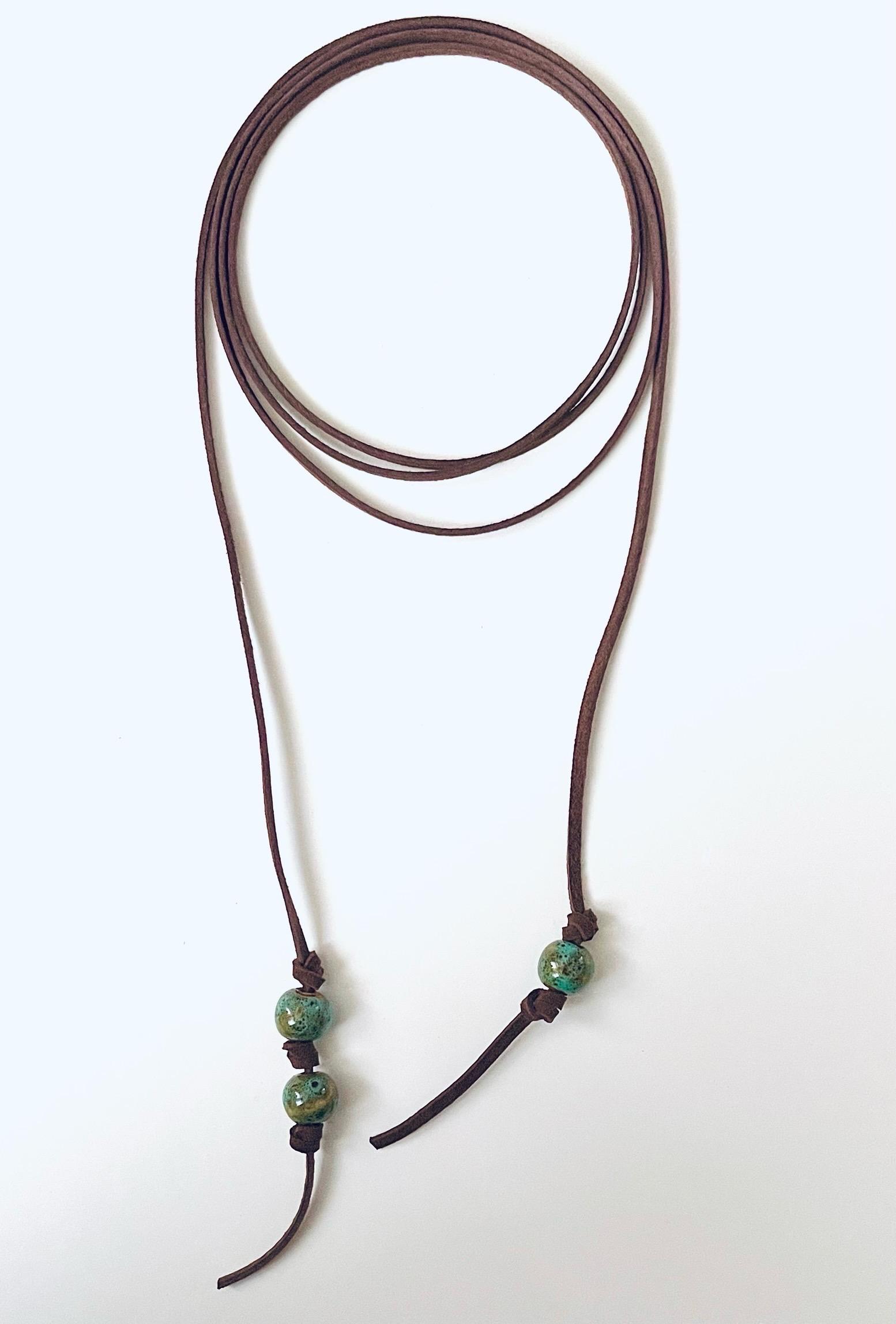 Suede Leather Choker Necklace With Ceramic Porcelain Bead - Western ...