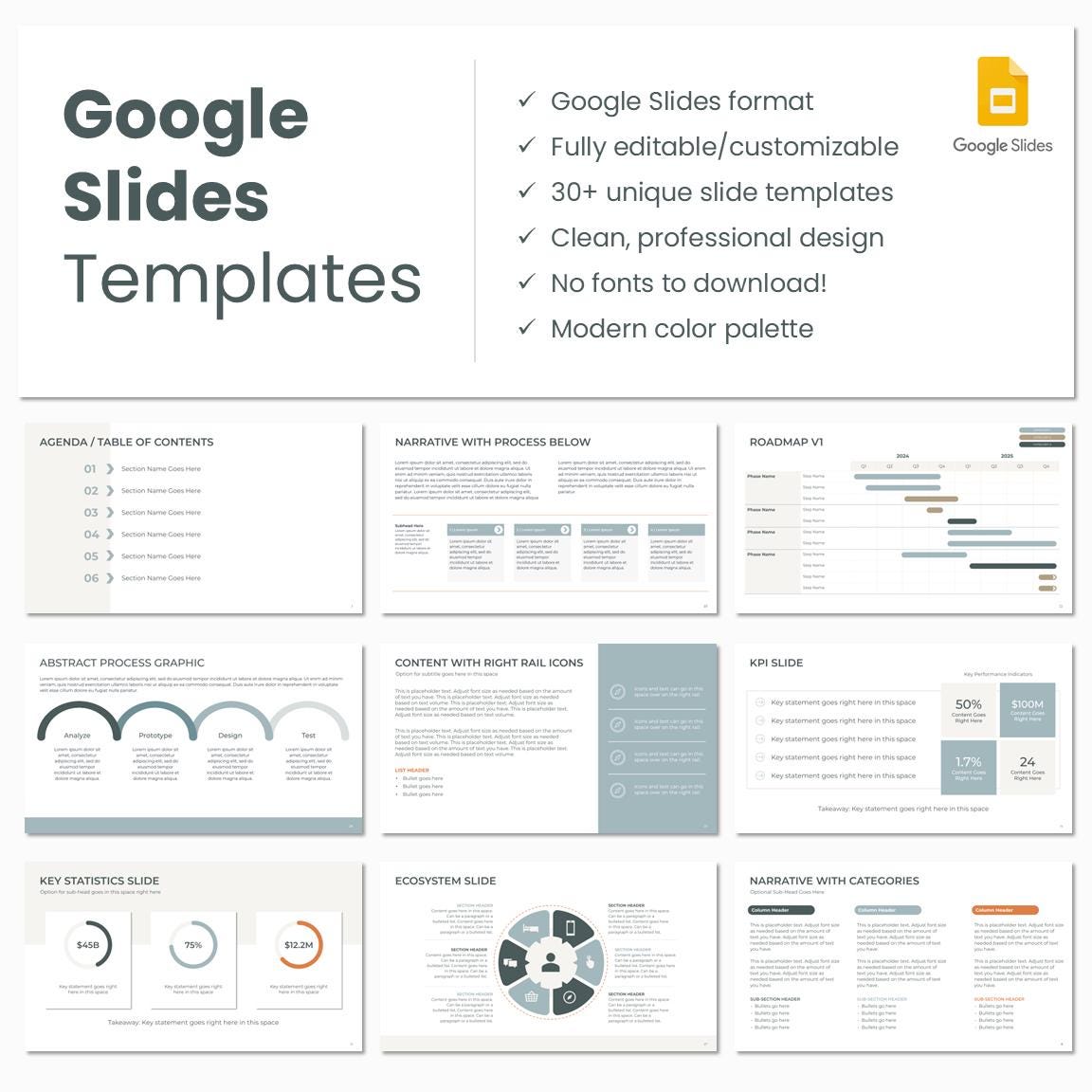 Modern Google Slides Presentation Template: 30+ Unique Slides, Kpis ...
