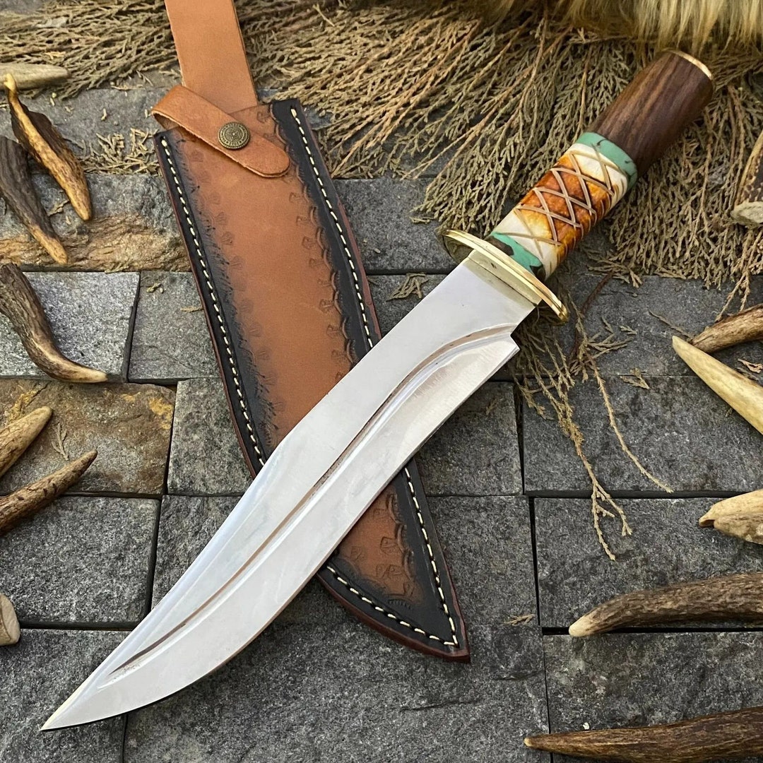 Crocodile Dundee Bowie Knife Custom Knife Hunting Knife With Cow Leather Sheath Camping Knife ...