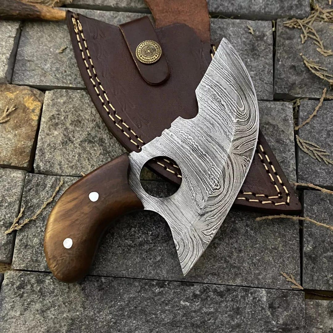 Damascus Chef Kitchen Ulu Knife Celtic Knot Handle Handmade Newly ...
