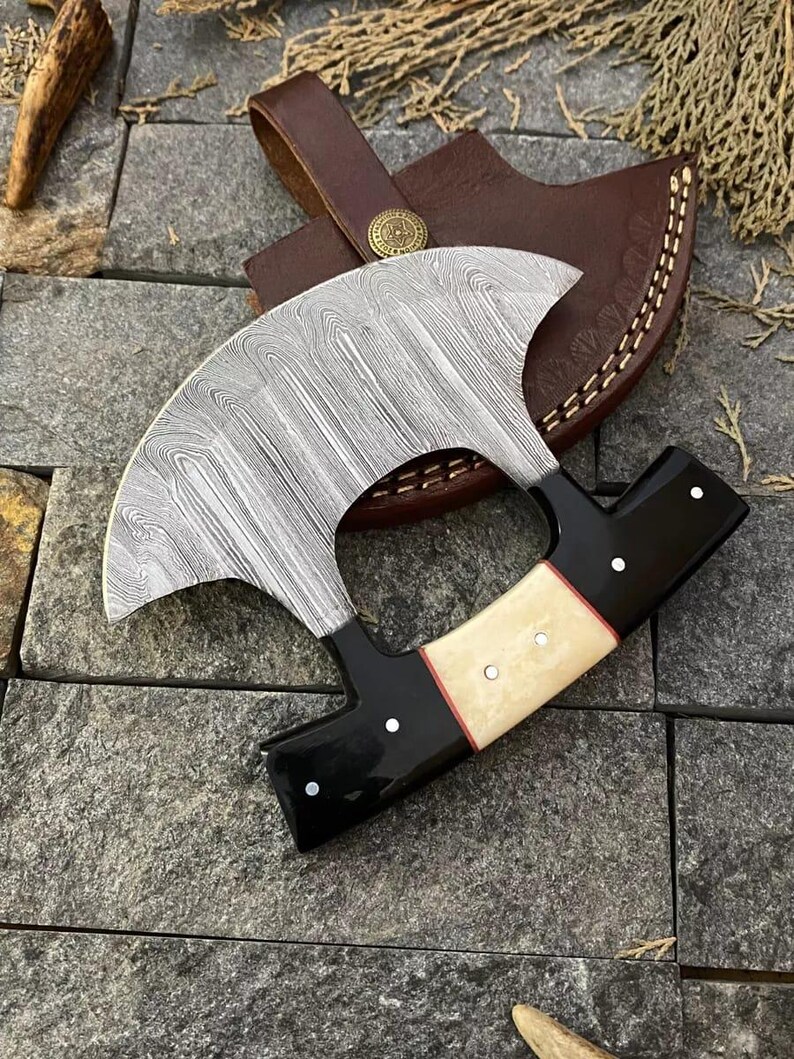 Damascus Chef Kitchen Ulu Knife Celtic Knot Handle Handmade Newly ...