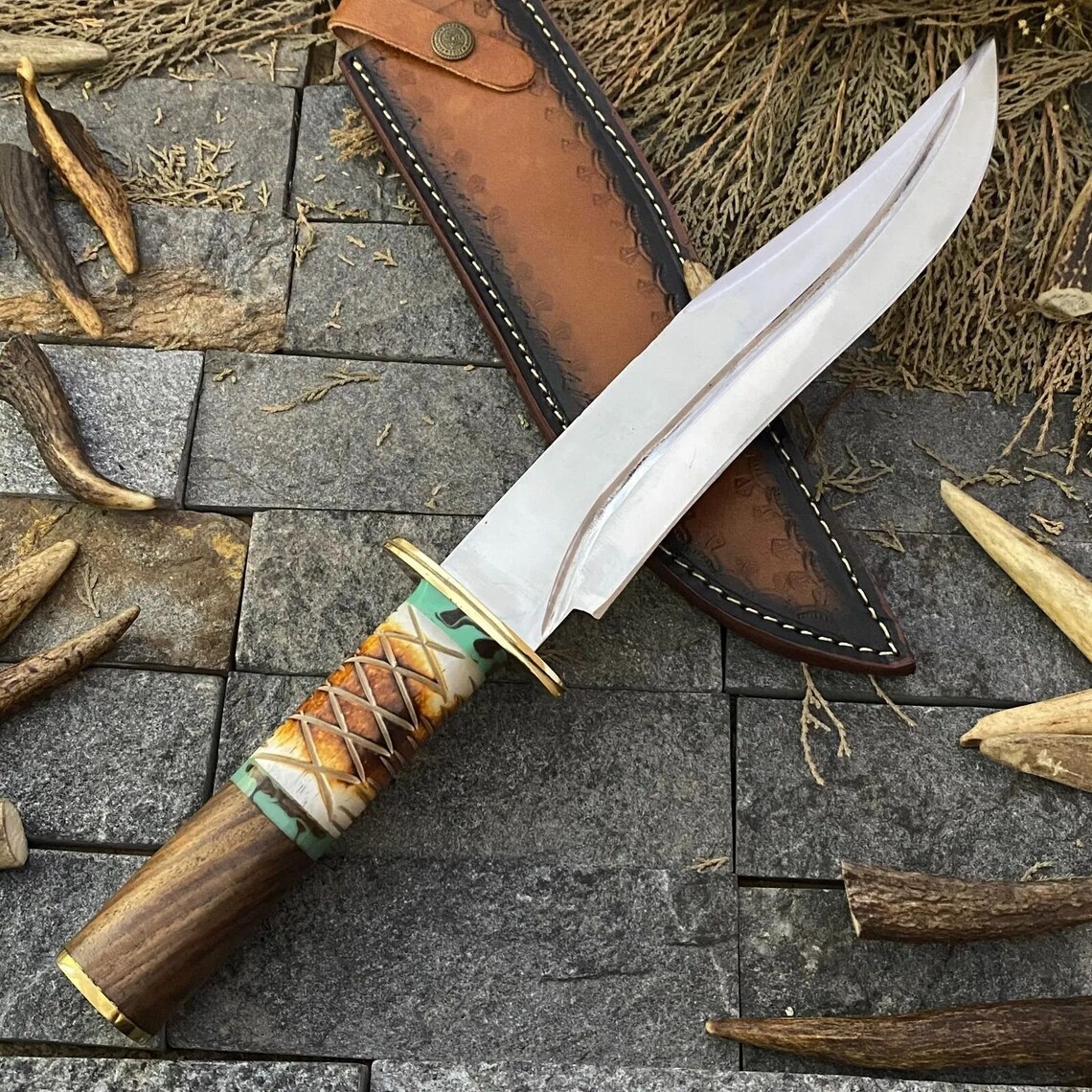 Crocodile Dundee Bowie Knife Custom Knife Hunting Knife With Cow Leather Sheath Camping Knife ...