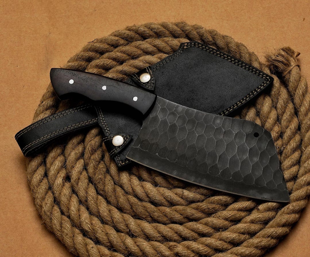 Handmade Cleaver Knife | Custom Butcher Knife With Leather Sheath ...