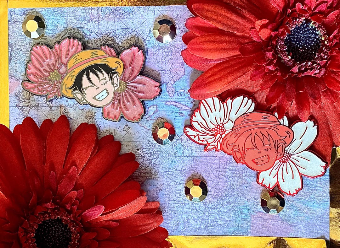 One Piece Floral Chibi Luffy Enamel Pin - Etsy