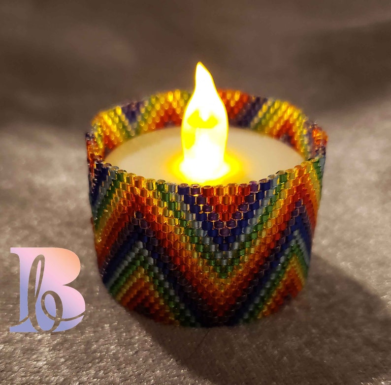 Rainbow ROYGBIV or Graduated 7-color Horizontal Zigzag Tea Light Peyote ...