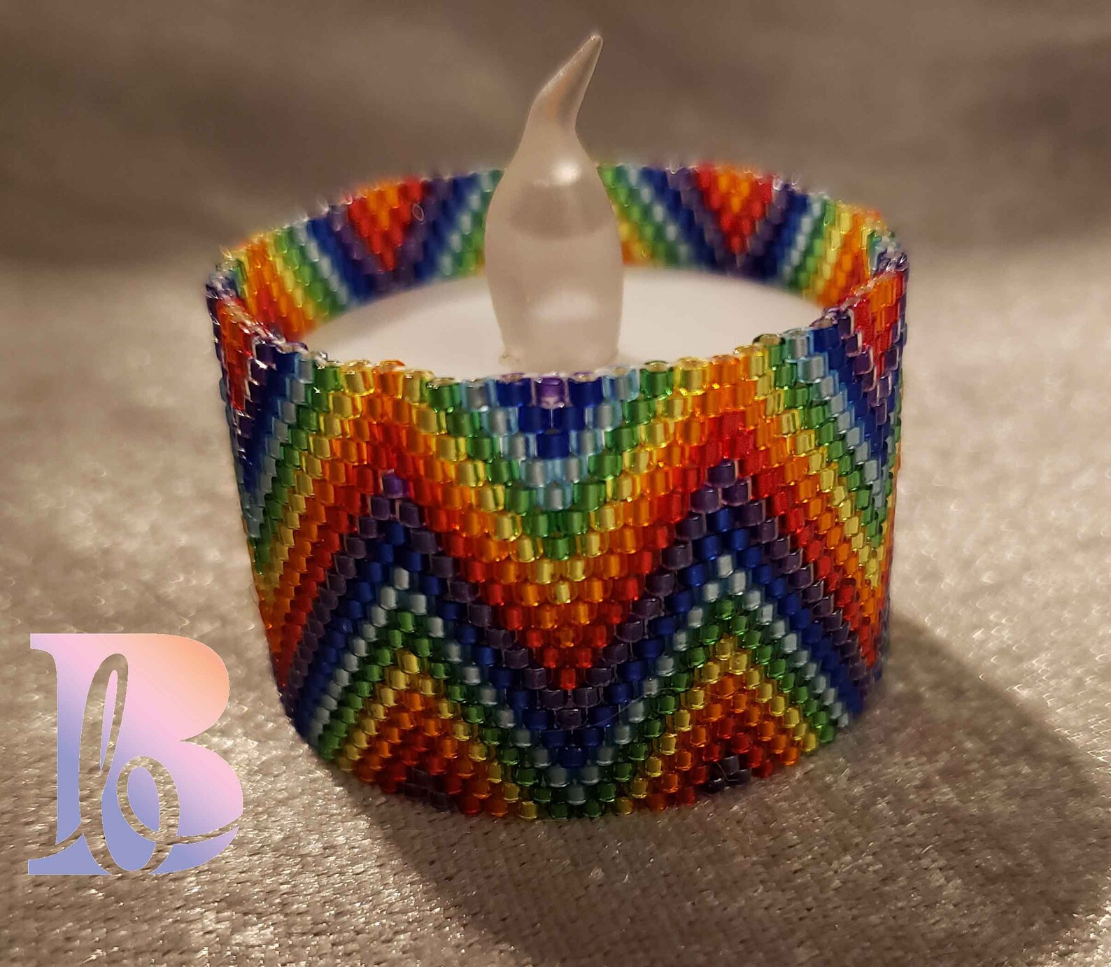Rainbow ROYGBIV or Graduated 7-color Horizontal Zigzag Tea Light Peyote ...