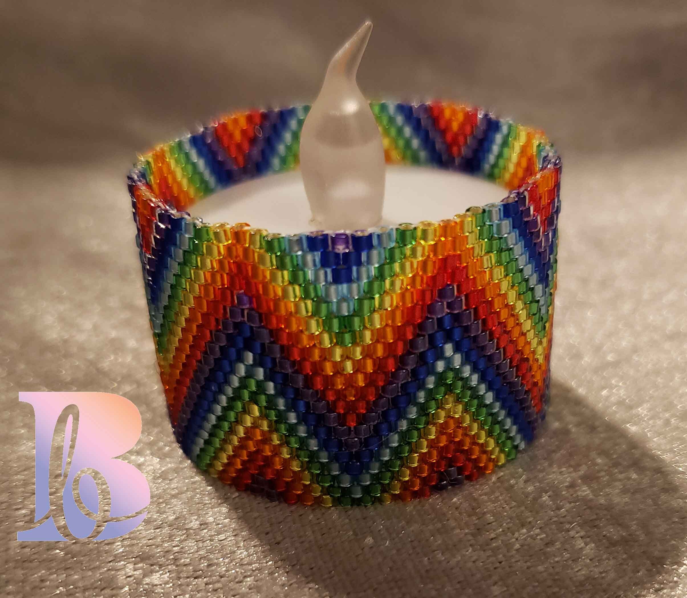 Rainbow ROYGBIV or Graduated 7-color Horizontal Zigzag Tea Light Peyote ...