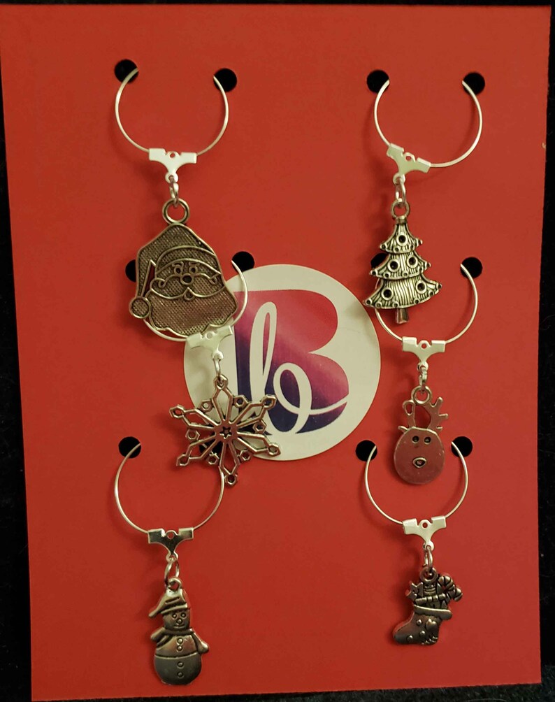 Christmas Themed Silver Plate Wine Charms, Set of 6 (six Variations ...