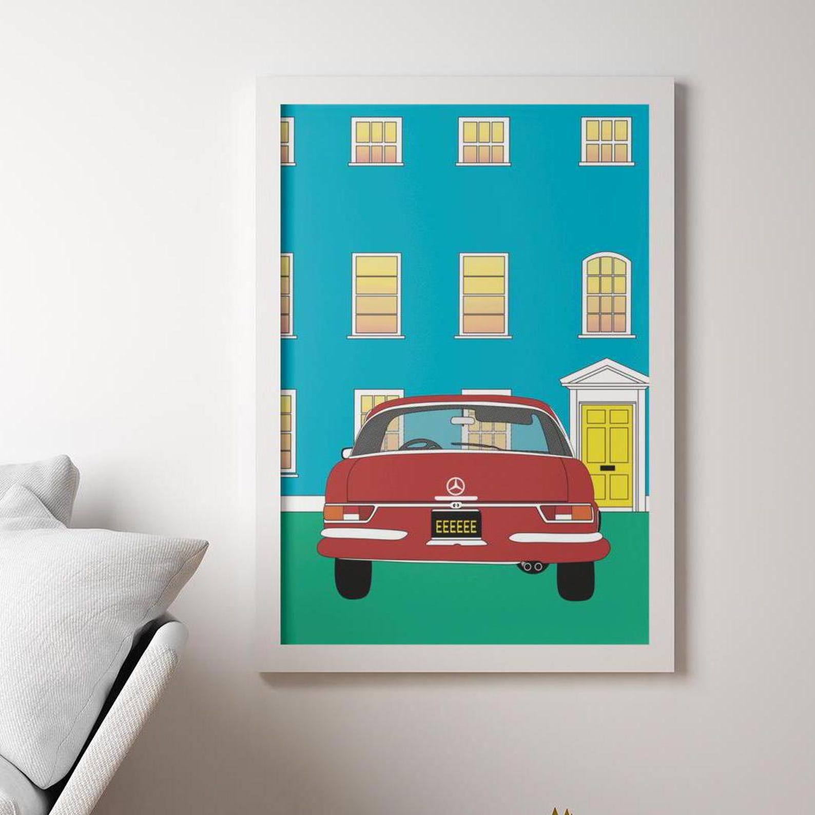 Car Posters, Car Wall Art, Car Guy Gift, Light Blue Wall Art, Red ...