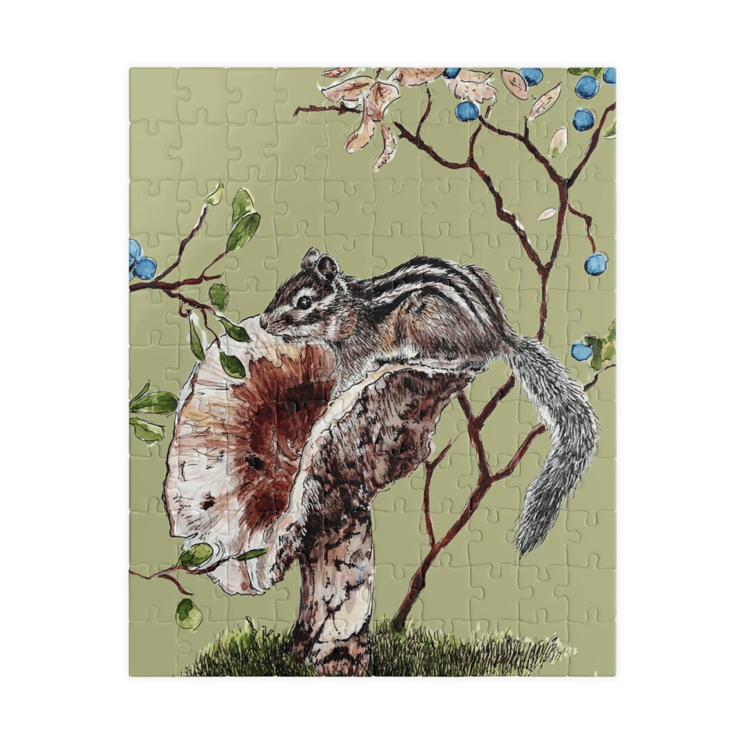 Autumn Chipmunk on A Mushroom Watercolor Puzzle by Midnight Shadow - Etsy