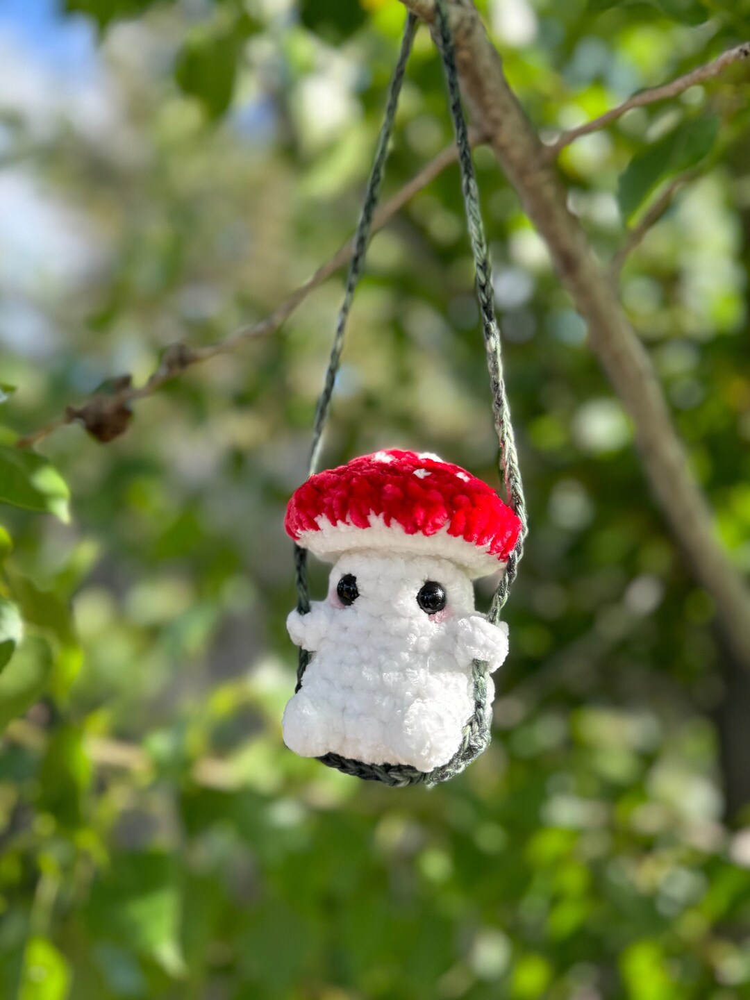Cute Mushroom on a Swing, Cottage Core, Rearview Mirror Accessory ...