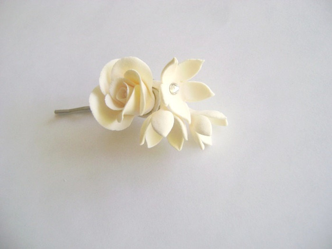 Ivory Bridal Bridesmaid Rose Hair Pin Wedding Hair Flower Wedding Rose ...