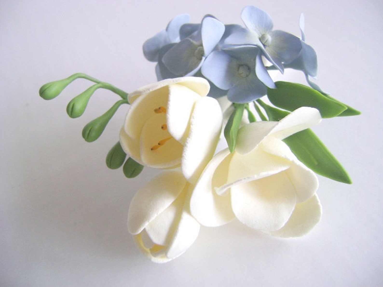 Ivory Freesia and Blue Hydrangea Wedding Boutonniere. Wedding | Etsy