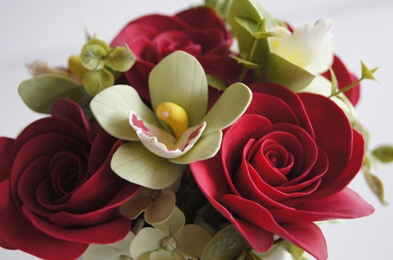 Wedding Reception Flowers. Red Rose and Orchid Arrangement. - Etsy