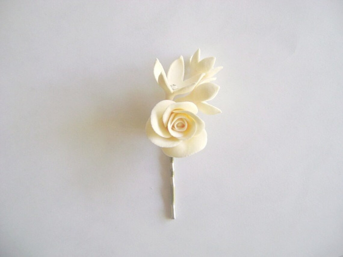 Ivory Bridal Bridesmaid Rose Hair Pin Wedding Hair Flower Wedding Rose ...