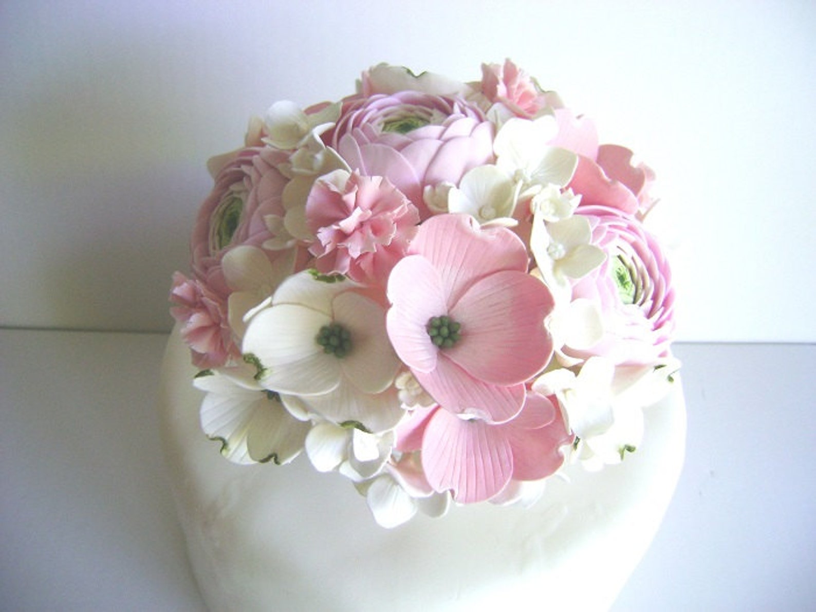 Wedding Cake Topper Dogwoods Hydrangea Carnation and Ranunculus Wedding ...