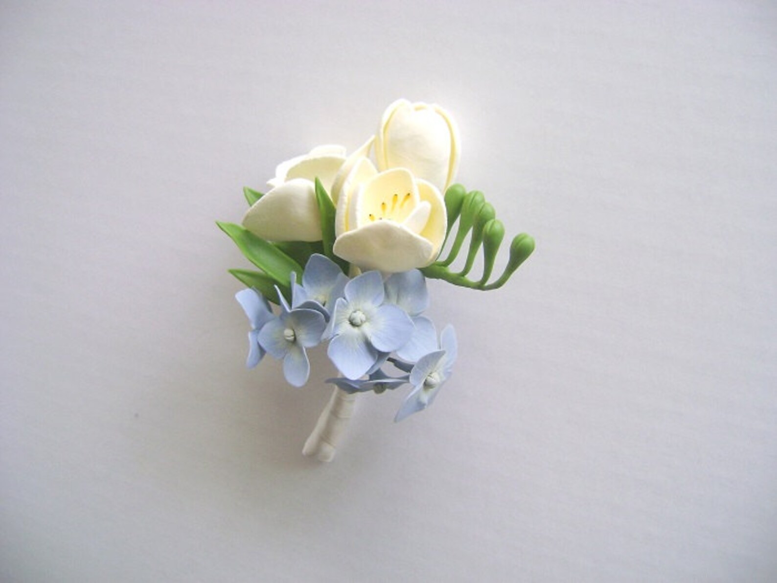 Ivory Freesia and Blue Hydrangea Wedding Boutonniere. Wedding - Etsy