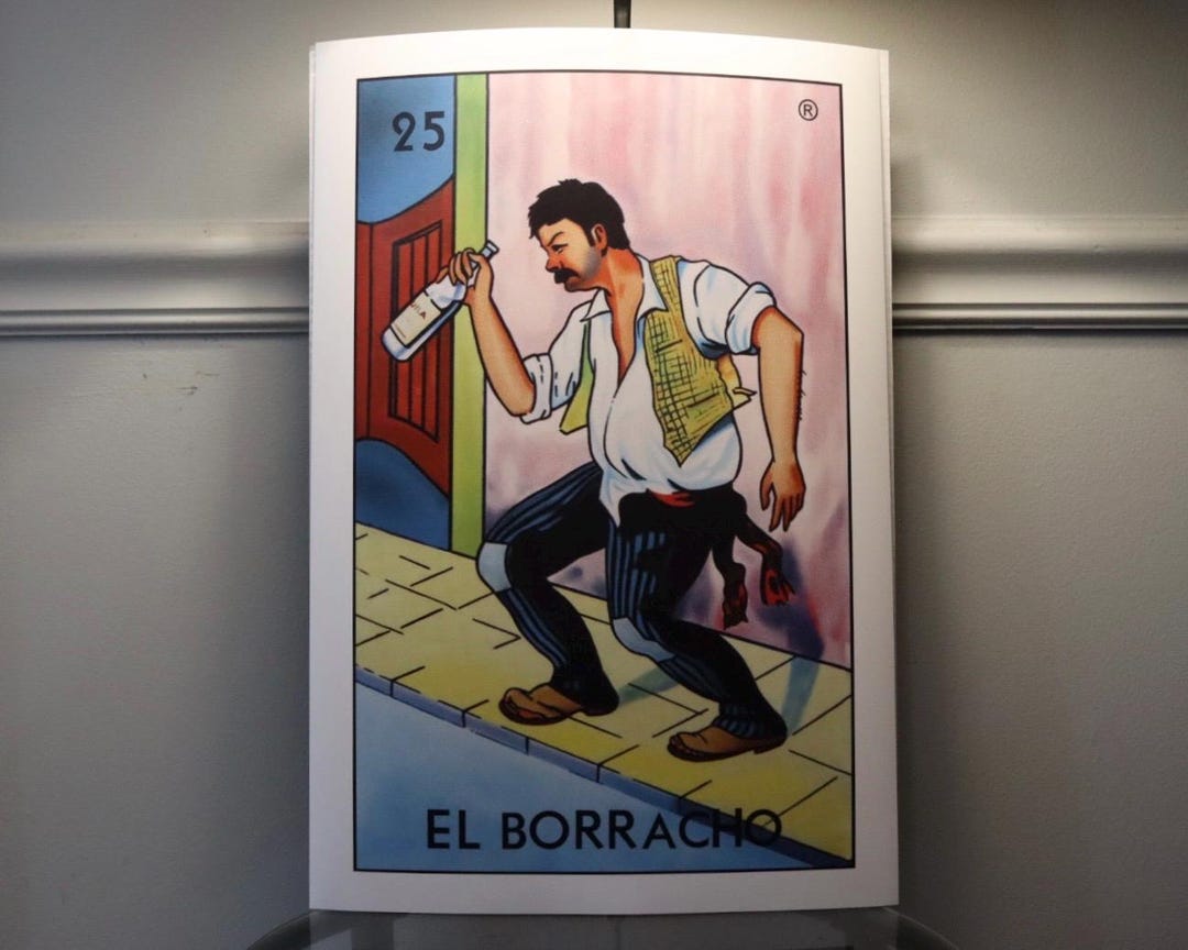 Physical Product El Borracho the Drunk Lotería Card Print 13x19 Vintage ...